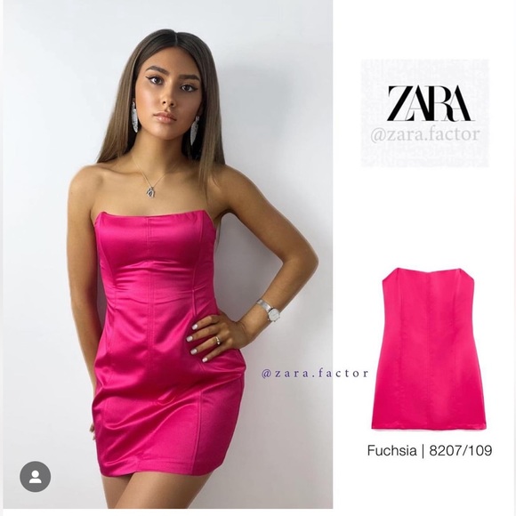 Zara | Dresses | Zara Fuchsia Pink Satin Effect Minidress Strapless ...
